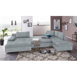 Wohnlandschaft Home Affaire "Labene U-Form", grau (hellgrau), B:346cm H:82cm T:90cm, Struktur fein (95% Polyester, 5% Polyamid);Luxus-Microfaser ALTARA NUBUCK (100% Polyester);Kunstleder SOFTLUX / Struktur (100% Polyester);Struktur (100% Polyester), Sofas, Wohnlandschaft, wahlweise mit Bettfunktion und Bettkasten