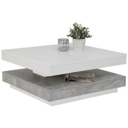 Boxxx Couchtisch, Grau, Wei&szlig;, Holzwerkstoff, Betonoptik, quadratisch, Sockel, 67x35x67 cm, Wohnzimmer, Wohnzimmertische, Couchtische