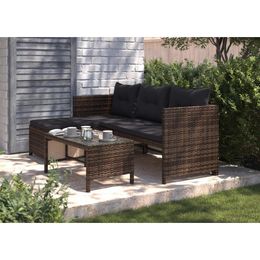 Ambia Garden Loungegarnitur, Dunkelbraun, Metall, Kunststoff, Glas, seitenverkehrt montierbar, 179x120 cm, wetterfest, Tisch mit Glasplatte, Loungem&ouml;bel, Gartenlounge-Sets