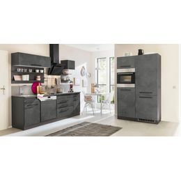 K&uuml;chenzeile KOCHSTATION "KS-Tulsa", bunt (k&uuml;che: grau, korpus: grafit, arbeitsplatte: anthrazit), B:350cm T:60cm, Komplettk&uuml;chen-Sets, K&uuml;chenzeile, ohne E-Ger&auml;te, Breite 350 cm, schwarze Metallgriffe, MDF Fronten