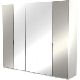 Kleiderschrank Musterring "San Diego, Kleiderschrank, Schrank, Garderobe, mit Glast&uuml;ren", wei&szlig;, B:250cm H:216cm T:58cm, Glas, Holzwerkstoff, Schr&auml;nke, Kleiderschrank, 5-t&uuml;rig (ged&auml;mpft), 6 B&ouml;den, 3 Kleiderstangen, Chromgriffe