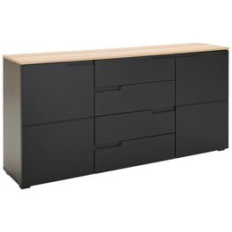 Mid.you Sideboard Swim, Schwarz, Eiche, Holzwerkstoff, 4 Schublade(n) Schubladen, 165x80x40 cm, stehend, Wohnzimmer, Kommoden & Sideboards, Sideboards