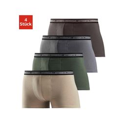 Boxer AUTHENTIC UNDERWEAR "Boxershorts f&uuml;r Herren", Herren, Gr. 4 (S), 4 Stk., bunt (beige, olivgr&uuml;n, grau, braun), Jersey, Obermaterial: 95% Baumwolle, 5% Elasthan, unifarben, Unterhosen Boxer, schwarzer Webbund mit Logoschriftzug