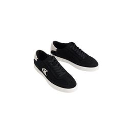 Plateausneaker Calvin Klein "LOW PRO CUPS WT SUEDE MG", Damen, Gr. 41, schwarz, wei&szlig;, Veloursleder, unifarben mit Farbeinsatz, Schuhe Plateausneaker, Halbschuh, Schn&uuml;rschuh, Freizeitsneaker mit seitlichem CK-Logo