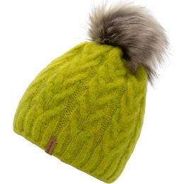 Bommelm&uuml;tze Chillouts "Flora Hat", Damen, gr&uuml;n (lime), Obermaterial: 76% Polyacryl, 22% Polyester, 2% Polyamid, Zopfmuster, unifarben, M&uuml;tzen, mit abnehmbarem Kunstfell-Pompon, in Europa gefertigt
