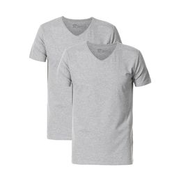 T-Shirt PETROL INDUSTRIES, Damen, Gr. L, grau (light grau melee), Obermaterial: 95% Baumwolle, 5% Elasthan, meliert, Basic, schmal, V-Ausschnitt, Shirts T-Shirt, V-Ausschnitt