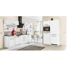 K&uuml;chenzeile KOCHSTATION "KS-Tulsa", wei&szlig; (k&uuml;che: wei&szlig;, korpus: wei&szlig;, arbeitsplatte: anthrazit), B:350cm T:60cm, Komplettk&uuml;chen-Sets, K&uuml;chenzeile, ohne E-Ger&auml;te, Breite 350 cm, schwarze Metallgriffe, MDF Fronten