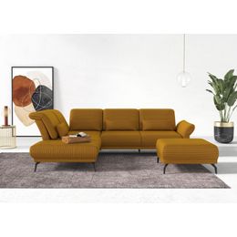Ecksofa Home Affaire "Coco L-Form", gelb (mustard), B:294cm H:88cm T:242cm, 100% Polyester, Sofas, Ecksofa, Sitztiefen-, Arm- und Kopfteilverstellung, Cord-Bezug, Fu&szlig;h&ouml;he 15 cm