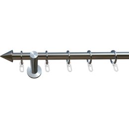 Gardinenstange Indeko "Calais", silber (edelstahl, optik), L:360cm &Oslash;:16mm, Eisen, Gardinenstangen, Komplett-Set inkl. Ringen, Faltenlegehaken und Montagematerial