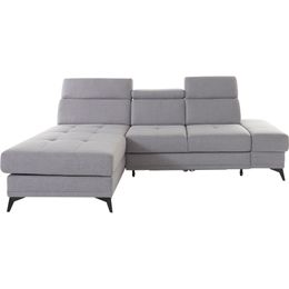 Ecksofa Home Affaire "Cardiz L-Form", grau (hellgrau), B:246cm H:83cm T:173cm, Webstoff (100% Polyester);Luxus-Microfaser Paris (90% Polyester/10% Polyamid);Struktur fein (100% Polyester);Samtoptik (100% Polyester), Sofas, Ecksofa, inkl.Kopfteilverstellung und Federkern wahlweise mit Bettfunktion