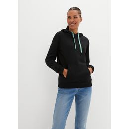 Hoodie bonprix, Damen, Gr. 52/54 (XXL), schwarz (schwarz, salbeigr&uuml;n), Sweatware, Obermaterial: 100% Baumwolle. Besatz: 95% Baumwolle, 5% Elasthan. Kapuzenfutter: 100% Baumwolle, unifarben mit Farbeinsatz, oversize h&uuml;ftbedeckend, Rundhals, B&uuml;ndchen, Sweatshirts Hoodie, mit Stehkragen, Oversize Passform, aus Baumwolle