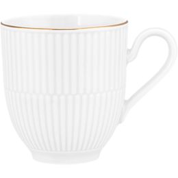 Becher Seltmann Weiden "Amina", wei&szlig;, gold, B:8,6cm H:9,6cm &Oslash;:12cm, Porzellan, Trinkgef&auml;&szlig;e, Becher, Kaffeebecher, Tasse, mit Relief und edler Goldumrandung