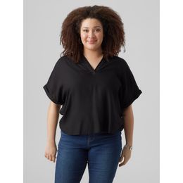 Shirtbluse Vero Moda CURVE "VMCBEAUTY SS TOP NOOS CUR", Damen, Gr. 50, schwarz, Web, Obermaterial: 100% Viskose, unifarben, regular fit normal, V-Ausschnitt, Umschlagsaum, Blusen Shirtbluse, Viskose, regular fit, Kurzarm