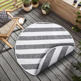 Teppich OTTO HOME "Alan Wendeteppich", grau (grau, wei&szlig;), H:5mm &Oslash;:140cm, Kunstfaser, Teppiche, Teppich, Beidseitig nutzbar, Streifen, Scandi, wetterfest, f&uuml;r In- und Outdoor