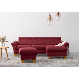 Ecksofa Home Affaire "Lindgren L-Form", rot (bordeaux), B:258cm H:84cm T:169cm, 100% Polyester, Sofas, Ecksofa, wahlweise mit Bett mit klappbaren Rollen, Kasten und Kopfverstellung