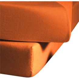 Spannbettlaken Fleuresse "Ines hochwertiger Jersey aus reiner Baumwolle", orange (terra), B:120cm L:200cm, Jersey, Obermaterial: 100% Baumwolle, Bettlaken, Spannbettlaken, aus Baumwolle, f&uuml;r Matratzen bis 23 cm H&ouml;he, Bettlaken, Spannbetttuch
