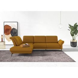 Ecksofa Home Affaire "Coco L-Form", gelb (mustard), B:294cm H:88cm T:242cm, 100% Polyester, Sofas, Ecksofa, Sitztiefen-, Arm- und Kopfteilverstellung, Cord-Bezug, Fu&szlig;h&ouml;he 15 cm