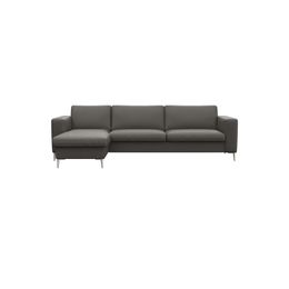 Ecksofa FLEXLUX "Fiore, super Sitzkomfort durch Kaltschaum im Sitz, L-Form", grau (warm mineral), B:262cm H:85cm T:92cm, 100% Echteder, Sofas, Ecksofa, breite Armlehnen, Kaltschaum, F&uuml;&szlig;e Alu