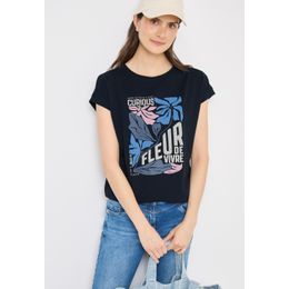 T-Shirt Cecil, Damen, Gr. L (42), universal blau, Jersey, Obermaterial: 48% Baumwolle, 48% Modal, 4% Elasthan, bedruckt, normal h&uuml;ftbedeckend, Rundhals, abgesteppte Kante, Shirts T-Shirt, Sommershirt mit Frontprint, Topseller