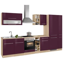 K&uuml;chenzeile KOCHSTATION "KS-Eton", lila (k&uuml;che: lila, korpus: eichefarben, arbeitsplatte: eichefarben), B:330cm T:60cm, Komplettk&uuml;chen-Sets, K&uuml;chenzeile, ohne E-Ger&auml;te, Breite 330 cm