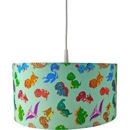 Niermann Pendelleuchte "Stoff-Pendelleuchte Dinos, Kinderlampe", bunt (multi color), 1, &Oslash; 35cm H: 17cm, 1 Stk., Leuchten, Lampenschirm aus Stoff, Kinderzimmer, Pendelleuchte