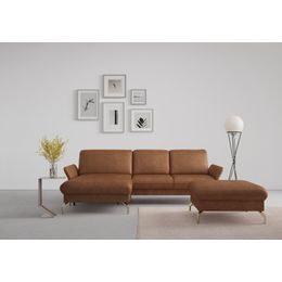 Sit & More Ecksofa SIT & MORE "Fashion L-Form", braun (cognac), B:253cm H:84cm T:165cm, Sofas, Ecksofa, wahlweise mit Kopfteilverstellung, Vorziehsitz, motorisch, Nickelf&uuml;&szlig;e