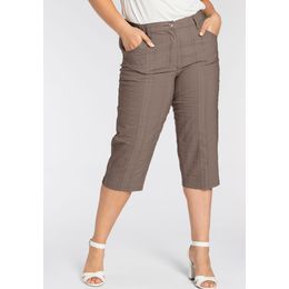 Caprihose KjBRAND "Babsie: bequemer Oberschenkel", Damen, Gr. 50, N-Gr, taupe gestreift, Web, Obermaterial: 47% Baumwolle, 45% Polyester, 6% Viskose, 2% Elasthan, Basic, kniebedeckend, Hosen Caprihose, Sommerhose mit Strukturmuster