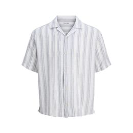 Jack & Jones Kurzarmhemd JACK & JONES "JJELIAM RESORT SHIRT SS SN", Herren, Gr. M, N-Gr, celestial blau stripes:stripe, Web, Obermaterial: 100% Baumwolle, gestreift, loose fit normal, V-Ausschnitt, Hemden Kurzarmhemd, Baumwolle, loose fit