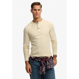 Langarmshirt Superdry "LW TEXTURED GRANDAD TOP", Damen, Gr. L, oatmeal beige, Single Jersey, Obermaterial: 100% Baumwolle, unifarben, slim fit normal, Rundhals, Shirts Langarmshirt, Topseller