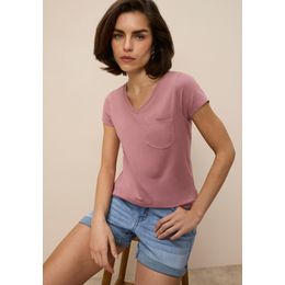 T-Shirt Tamaris, Damen, Gr. 44, rosa, Jersey, Obermaterial: 95% Viskose, 5% Elasthan, unifarben, Basic, l&auml;ssig geschnitten h&uuml;ftbedeckend, V-Ausschnitt, Shirts T-Shirt, l&auml;ssige Passform, mit V-Ausschnitt, unifarben, h&uuml;ftbedeckende L&auml;nge