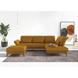 Ecksofa Home Affaire "Coco L-Form", gelb (mustard), B:294cm H:88cm T:242cm, 100% Polyester, Sofas, Ecksofa, Sitztiefen-, Arm- und Kopfteilverstellung, Cord-Bezug, Fu&szlig;h&ouml;he 15 cm