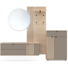 Garderoben-Set Innostyle "Pisa Garderoben-Set", riva eiche, basalt, ABS-Kunststoff, Holzwerkstoff, MDF, Metall, Spiegelglas, Kastenm&ouml;bel-Sets, 4-teilig, LED-Beleuchtung, ABS-Kante, Soft Close