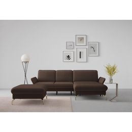 Sit & More Ecksofa SIT & MORE "Fashion L-Form", braun (dunkelbraun), B:253cm H:84cm T:165cm, Sofas, Ecksofa, wahlweise mit Kopfteilverstellung, Vorziehsitz, motorisch, Nickelf&uuml;&szlig;e