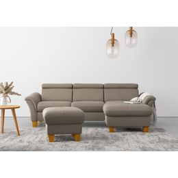 Ecksofa Home Affaire "Lindgren L-Form", braun (savannah), B:258cm H:84cm T:169cm, 100% Polyester, Sofas, Ecksofa, wahlweise mit Bett mit klappbaren Rollen, Kasten und Kopfverstellung
