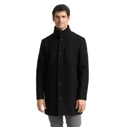 Wollmantel Tom Tailor, Herren, Gr. 3XL, schwarz, Web, Obermaterial: 73% Polyester, 22% Wolle, 2% Polyacryl, 2% Polyamid, 1% Viskose. Futter: 100% Polyester, unifarben, regular fit ca. Mitte Oberschenkel, gerader Abschluss, M&auml;ntel, mit abnehmbarer Innenjacke