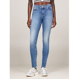 Skinny-fit-Jeans Tommy Jeans "NORA MID RISE", Damen, Gr. 27, L&auml;nge 32, blau (denim medium), Denim/Jeans, Obermaterial: 92% Baumwolle, 6% Elastomultiester, 2% Elasthan, unifarben, skinny fit lang, Jeans Skinny-fit-Jeans, mit Waschung, Logo-Badge, Topseller