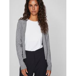Cardigan Vila "VIRIL SHORT L/S KNIT CARDIGAN-NOOS", Damen, Gr. XXL, grau (medium grau melange), Feinstrick, Obermaterial: 50% Viskose, 27% Nylon, 23% Polyester, meliert, unifarben, regular fit normal, V-Ausschnitt, Rippstrickb&uuml;ndchen, Strickjacken, Materialmix, regular fit