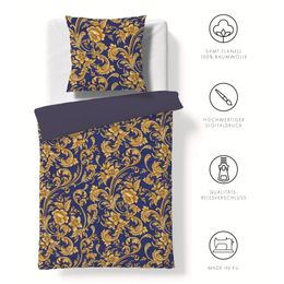 Wendebettw&auml;sche Fleuresse "Valencia", blau, B/L: 240cm x 220cm, 1 Stk., 2 Stk., Flanell, B/L: 80cm x 80cm & 80cm x 80cm, 3 Stk., Flanell, Obermaterial: 100% Baumwolle, Bettw&auml;sche, Wendebettw&auml;sche, kuschelweicher Flanell mit Samt-Finish