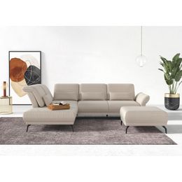 Ecksofa Home Affaire "Coco L-Form", beige (creme), B:294cm H:88cm T:242cm, 100% Polyester, Sofas, Ecksofa, Sitztiefen-, Arm- und Kopfteilverstellung, Cord-Bezug, Fu&szlig;h&ouml;he 15 cm