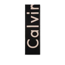 Modetuch Calvin Klein "BOLD LOGO 2-TONE WOOL HW SCARF", Damen, schwarz (schwarz, chateau), Strick, Wollmischung, unifarben, Modet&uuml;cher, Perfekt f&uuml;r den Alltag