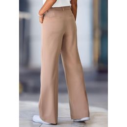 Anzughose Lascana, Damen, Gr. 42, N-Gr, beige, Web, Obermaterial: 65% Polyester, 28% Viskose, 7% Elasthan, unifarben, figurumspielend lang, Hosen Anzughose, mit verstellbarem Bund, individuell regulierbar, Topseller