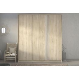 Kleiderschrank Parisot, braun, B:185cm H:203cm T:52cm, Holzwerkstoff, Schr&auml;nke, Kleiderschrank, Einsatz am Kleiderschrank drehbar von Eiche Nachbildung auf Weiss