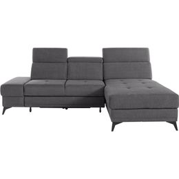 Ecksofa Home Affaire "Cardiz L-Form", grau, B:246cm H:83cm T:173cm, Webstoff (100% Polyester);Luxus-Microfaser Paris (90% Polyester/10% Polyamid);Struktur fein (100% Polyester);Samtoptik (100% Polyester), Sofas, Ecksofa, inkl.Kopfteilverstellung und Federkern wahlweise mit Bettfunktion