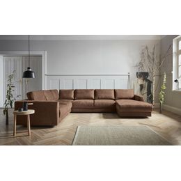 Wohnlandschaft OTTO HOME "Hobro U-Form", braun (cognac), B:348cm H:80cm T:270cm, Luxus-Microfaser Lederoptik (100% Polyester;Struktur grob (100% Polyester);Samtoptik (100% Polyester), Sofas, Wohnlandschaft, in 3 Bezugsqualit&auml;ten in vielen Farben, Design by Morten Georgsen