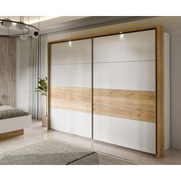 Schwebet&uuml;renschrank FORTE "MAYACUS", wei&szlig; (wei&szlig;, mauvella eiche), B:269,9cm H:210,5cm T:61,2cm, Holzwerkstoff, Schr&auml;nke, Schwebet&uuml;renschrank, Schwebet&uuml;renschrank, Stauraum, Kleiderstangen, Metallgriffleiste