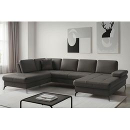 Sit & More Wohnlandschaft SIT & MORE "Morris Jubi, Breite 300 cm", mocca, Sofas, B/H/T: 300cm x 83cm x 202cm, NaturLEDER Stoff, Ottomane links, Mit Armteilverstellung,Mit Bettfunktion, Wohnlandschaft, mit Armteilfunktion, optional mit Bettfunktion, B:300cm H:83cm T:202cm