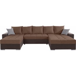 Wohnlandschaft Collection AB "Josy XXL U-Form, B: 333 cm, mit 2 Recamieren 77 & 97 cm", braun (braun, braun), B:333cm H:84cm T:161cm, Kunstleder SOFTLUX/100% Polyester, Sofas, Wohnlandschaft, mit Bettfunktion, Bettkasten & 2 Zierkissen, Federkern