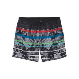 Badeshorts John Devin, Herren, Gr. L, N-Gr, schwarz bedruckt, Polyester, floral, gestreift, Badehosen Badeshorts, mit floralem Design