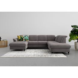 Sit & More Wohnlandschaft SIT & MORE "Maggiore U-Form", grau (fango), B:312cm H:88cm T:224cm, 95% Polyester, 5% Polyamid, Sofas, Wohnlandschaft, wahlweise mit Kopfteilverstellung, Bettfunktion und Stauraum