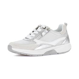 Plateausneaker ROLLINGSOFT, Damen, Gr. 36, wei&szlig;, silberfarben, Textil, Veloursleder, Schuhe Plateausneaker, Freizeitschuh, Halbschuh, Schn&uuml;rschuh mit Kontrastbesatz, G-Weite